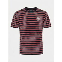 KOROSHI Crew baumwolle gestripte block t-shirt in rot | Gr.: M