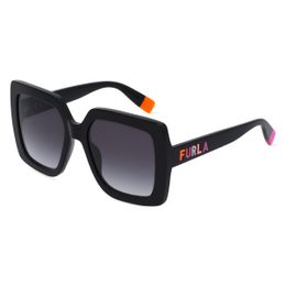 Furla FULSFU685 | Unisex-Sonnenbrille | Fassung: Vollrand, Quadratisch, Kunststoff, Schwarz Gl&auml;nzend | Glasfarbe: Grau Verlaufend