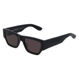 Alexander McQueen AM0393S | Herren-Sonnenbrille | Fassung: Vollrand, Quadratisch, Kunststoff, Schwarz Gl&auml;nzend | Glasfarbe: Grau