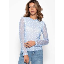 SASSYCLASSY Getupftes Mesh Shirt mit Rundhals in Hellblau | Gr.: L