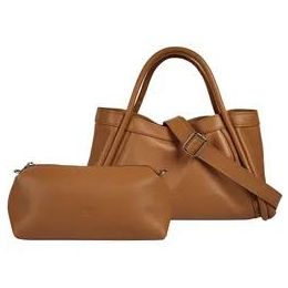 Henkeltasche CLUTY "2 in 1", Damen, Gr. B/H/T: 34cm x 20cm x 13cm onesize, cognac, Leder, leicht gl&auml;nzend, unifarben, Taschen, echt Leder, Made in Italy