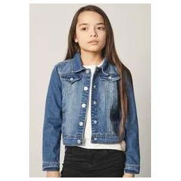 Jeansjacke name it "NKFSTAR DNM JACKET 2210-SR", M&auml;dchen, Gr. 110, blau (medium blau), Denim/Jeans, Obermaterial: 75% Baumwolle, 25% Polyester, unifarben, normal taillenbedeckt, 1-Knopf-Manschette, Jacken Jeansjacke