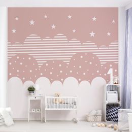 Bilderwelten Fototapete Himmel Digital Art Wandtapete rosa - Wolken und Sterne - rosa - Himmel Kinderzimmer Baby M&auml;dchen Jungen