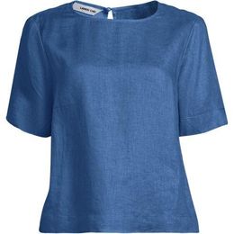 LANDS' END Kurzarm-Schlupfbluse aus reinem Leinen, Damen,  Blau, by Lands' End