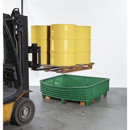 PE-Transport-Auffangwanne, Auffangvolumen 225 l, LxBxH 1500 x 1150 x 400 mm, mit Holzpalette 800 x 1200 mm kaiserkraft