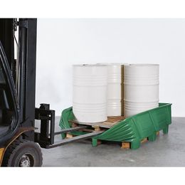 PE-Transport-Auffangwanne, Auffangvolumen 430 l, LxBxH 1500 x 1550 x 500 mm, mit Holzpalette 1200 x 1200 mm kaiserkraft
