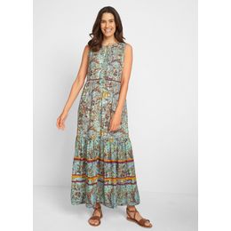 bonprix Maxikleid aus flie&szlig;ender Viskose, gr&uuml;n, Gr.48, Maxi-Web-Kleid mit Bord&uuml;rendruck aus flie&szlig;ender Viskose, aus Viskose
