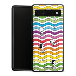 DeinDesign Google Pixel 6a Handy Premium Silikon H&uuml;lle Handyh&uuml;lle schwarz Case Snoopy Muster Peanuts Silikon Premium Case