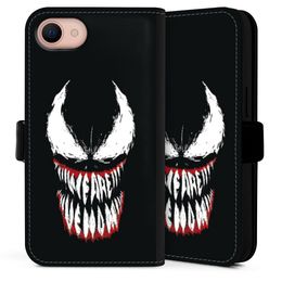 DeinDesign iPhone 16e Handy Klapph&uuml;lle Handyh&uuml;lle aus Kunst Leder schwarz Flip Case Venom Marvel Official Licensed Product Sideflip mit Lasche