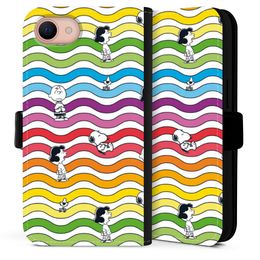 DeinDesign iPhone 16e Handy Klapph&uuml;lle Handyh&uuml;lle aus Kunst Leder schwarz Flip Case Snoopy Muster Peanuts Sideflip mit Lasche