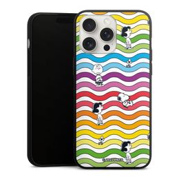 DeinDesign iPhone 15 Pro Max Handy Premium Silikon H&uuml;lle Handyh&uuml;lle schwarz Case Snoopy Muster Peanuts Silikon Premium Case