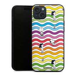 DeinDesign iPhone 15 Plus Handy Premium Silikon H&uuml;lle Handyh&uuml;lle schwarz Case Snoopy Muster Peanuts Silikon Premium Case