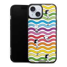 DeinDesign iPhone 15 Handy Premium Silikon H&uuml;lle Handyh&uuml;lle schwarz Case Snoopy Muster Peanuts Silikon Premium Case
