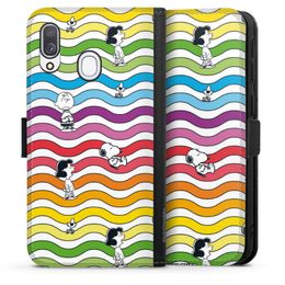 DeinDesign Galaxy A40 Handy Klapph&uuml;lle Handyh&uuml;lle aus Kunst Leder schwarz Flip Case Snoopy Muster Peanuts Sideflip mit Lasche