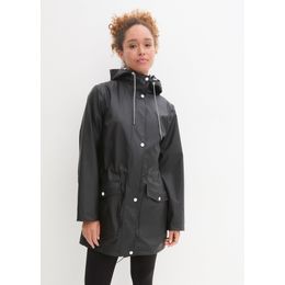 bonprix wasserabweisende Regenjacke, schwarz, Gr.44, Lange Regenjacke mit Kapuze, wasserabweisend