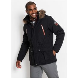 bonprix Wasserabweisender Parka, schwarz, Gr.48, Herren Parka warm wattiert mit Kapuze