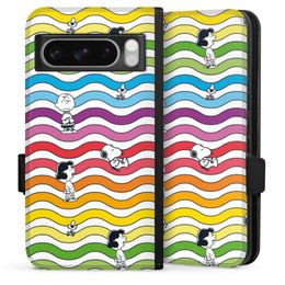 DeinDesign Google Pixel 8 Pro Handy Klapph&uuml;lle Handyh&uuml;lle aus Kunst Leder schwarz Flip Case Snoopy Muster Peanuts Sideflip mit Lasche