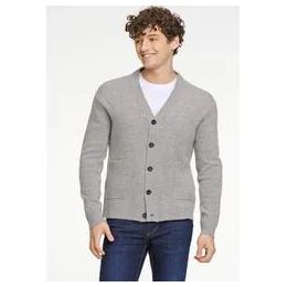 Strickjacke LINDBERGH "Cardigan Comfort Fit", Herren, Gr. XL, grau (mid grau mel), Obermaterial: 80% Wolle, 20% Nylon, unifarben, Strickjacken Strickjacke