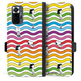 DeinDesign Xiaomi Redmi Note 10 Pro Handy Klapph&uuml;lle Handyh&uuml;lle aus Kunst Leder schwarz Flip Case Snoopy Muster Peanuts Sideflip mit langer Lasche