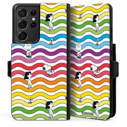 DeinDesign Galaxy S21 Ultra 5G Handy Klapph&uuml;lle Handyh&uuml;lle aus Kunst Leder schwarz Flip Case Snoopy Muster Peanuts Sideflip mit Lasche