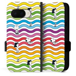 DeinDesign Google Pixel 9a Handy Klapph&uuml;lle Handyh&uuml;lle aus Kunst Leder schwarz Flip Case Snoopy Muster Peanuts Sideflip mit Lasche