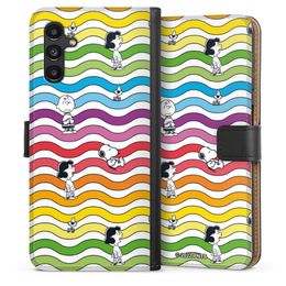 DeinDesign Galaxy A13 5G Handy Klapph&uuml;lle Handyh&uuml;lle aus Kunst Leder schwarz Flip Case Snoopy Muster Peanuts Sideflip mit langer Lasche