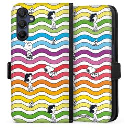 DeinDesign Galaxy A15 5G Handy Klapph&uuml;lle Handyh&uuml;lle aus Kunst Leder schwarz Flip Case Snoopy Muster Peanuts Sideflip mit Lasche