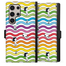 DeinDesign Galaxy S24 Ultra Handy Klapph&uuml;lle Handyh&uuml;lle aus Kunst Leder schwarz Flip Case Snoopy Muster Peanuts Sideflip mit Lasche