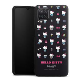 DeinDesign Galaxy A12 Handy Premium Silikon H&uuml;lle Handyh&uuml;lle schwarz Case Kindheit Merchandise Hello Kitty Silikon Premium Case