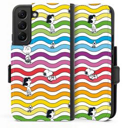 DeinDesign Galaxy S22 Handy Klapph&uuml;lle Handyh&uuml;lle aus Kunst Leder schwarz Flip Case Snoopy Muster Peanuts Sideflip mit langer Lasche