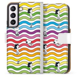 DeinDesign Galaxy S22 Handy Klapph&uuml;lle Handyh&uuml;lle aus Kunst Leder wei&szlig; Flip Case Snoopy Muster Peanuts Sideflip mit Lasche