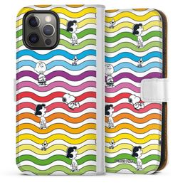 DeinDesign iPhone 12 Pro Max Handy Klapph&uuml;lle Handyh&uuml;lle aus Kunst Leder wei&szlig; Flip Case Snoopy Muster Peanuts Sideflip mit Lasche