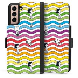 DeinDesign Galaxy S21 5G Handy Klapph&uuml;lle Handyh&uuml;lle aus Kunst Leder schwarz Flip Case Snoopy Muster Peanuts Sideflip mit Lasche