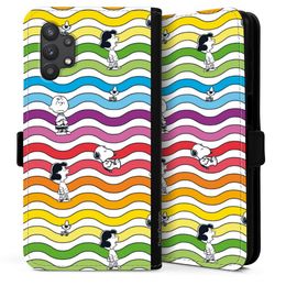 DeinDesign Galaxy A32 5G Handy Klapph&uuml;lle Handyh&uuml;lle aus Kunst Leder schwarz Flip Case Muster Peanuts Snoopy Sideflip mit langer Lasche