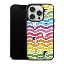 DeinDesign iPhone 15 Pro Handy Slim Case extra d&uuml;nn Silikon Handyh&uuml;lle schwarz H&uuml;lle Snoopy Muster Peanuts Silikon Slim Case