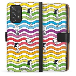 DeinDesign Galaxy A72 Handy Klapph&uuml;lle Handyh&uuml;lle aus Kunst Leder schwarz Flip Case Snoopy Muster Peanuts Sideflip mit langer Lasche