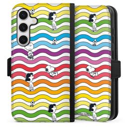 DeinDesign Galaxy S24 Handy Klapph&uuml;lle Handyh&uuml;lle aus Kunst Leder schwarz Flip Case Snoopy Muster Peanuts Sideflip mit Lasche