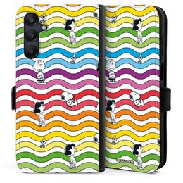 DeinDesign Galaxy A25 5G Handy Klapph&uuml;lle Handyh&uuml;lle aus Kunst Leder schwarz Flip Case Snoopy Muster Peanuts Sideflip mit Lasche