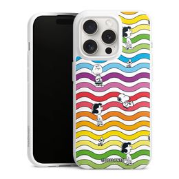 DeinDesign iPhone 15 Pro Handy Silikon H&uuml;lle Case wei&szlig; Handyh&uuml;lle Snoopy Muster Peanuts Silikon Case
