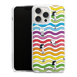 DeinDesign iPhone 15 Pro Max Handy Silikon H&uuml;lle Case wei&szlig; Handyh&uuml;lle Snoopy Muster Peanuts Silikon Case