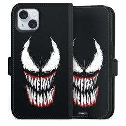 DeinDesign iPhone 15 Handy Klapph&uuml;lle Handyh&uuml;lle aus Kunst Leder schwarz Flip Case Venom Marvel Official Licensed Product Sideflip mit Lasche