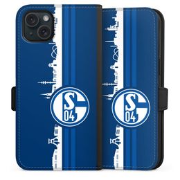 DeinDesign iPhone 15 Plus Handy Klapph&uuml;lle Handyh&uuml;lle aus Kunst Leder schwarz Flip Case Official Licensed Product Skyline Fc Schalke 04 Sideflip mit Lasche