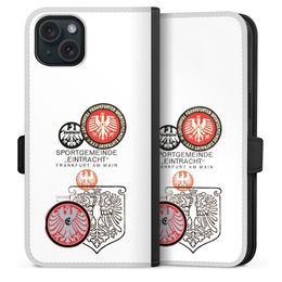 DeinDesign iPhone 15 Plus Handy Klapph&uuml;lle Handyh&uuml;lle aus Kunst Leder schwarz Flip Case Retro Eintracht Frankfurt Official Licensed Product Sideflip mit Lasche