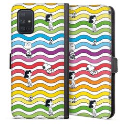 DeinDesign Galaxy A71 Handy Klapph&uuml;lle Handyh&uuml;lle aus Kunst Leder schwarz Flip Case Snoopy Muster Peanuts Sideflip mit Lasche