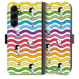 DeinDesign Galaxy A55 5G Handy Klapph&uuml;lle Handyh&uuml;lle aus Kunst Leder schwarz Flip Case Snoopy Muster Peanuts Sideflip mit Lasche