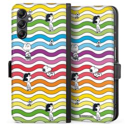 DeinDesign Galaxy A14 5G Handy Klapph&uuml;lle Handyh&uuml;lle aus Kunst Leder schwarz Flip Case Snoopy Muster Peanuts Sideflip mit Lasche
