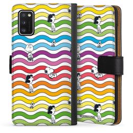 DeinDesign Galaxy A41 Handy Klapph&uuml;lle Handyh&uuml;lle aus Kunst Leder schwarz Flip Case Snoopy Muster Peanuts Sideflip mit Lasche