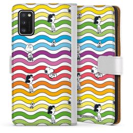 DeinDesign Galaxy A41 Handy Klapph&uuml;lle Handyh&uuml;lle aus Kunst Leder wei&szlig; Flip Case Snoopy Muster Peanuts Sideflip mit Lasche