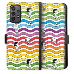 DeinDesign Galaxy A23 5G Handy Klapph&uuml;lle Handyh&uuml;lle aus Kunst Leder schwarz Flip Case Snoopy Muster Peanuts Sideflip mit Lasche