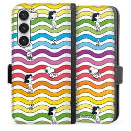 DeinDesign Galaxy S23 Handy Klapph&uuml;lle Handyh&uuml;lle aus Kunst Leder schwarz Flip Case Snoopy Muster Peanuts Sideflip mit Lasche